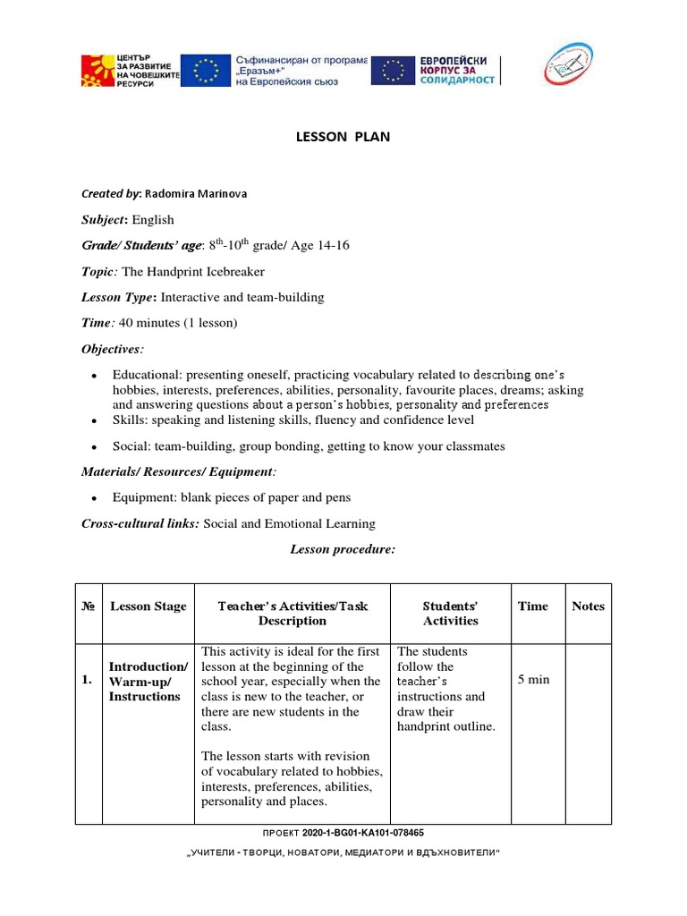 Lesson Plan: Created By: Radomira Marinova | PDF | Lesson Plan ...