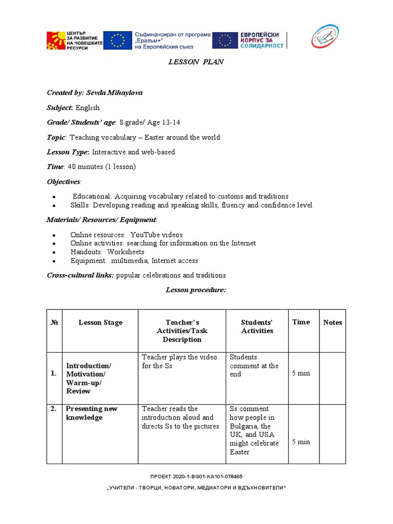 Lesson Plan 2 Easter Around The World | PDF | Teachers | Lesson Plan
