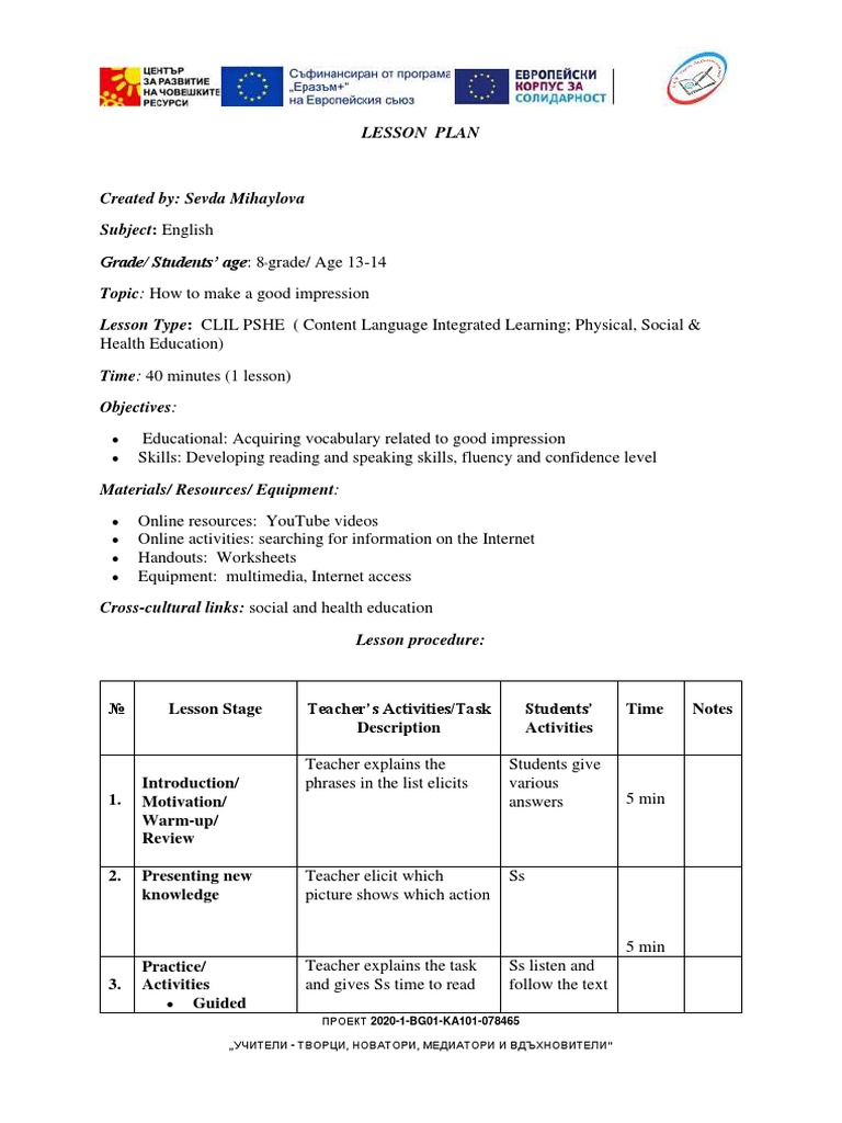 Lesson Plan 3 How To Make A Good First Impression | Download Free PDF ...