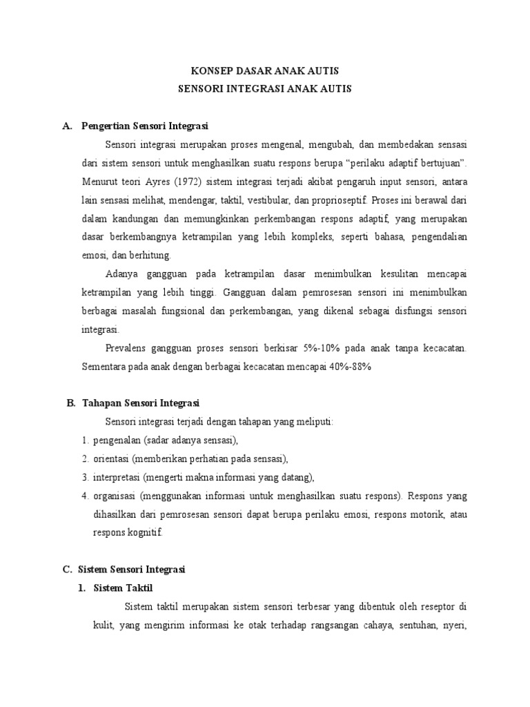 Sensori Integrasi Anak Autis | PDF
