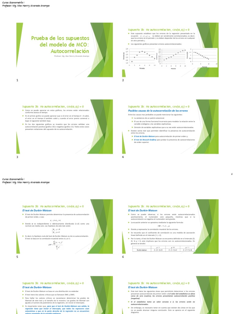 5.2prueba de Supuestos Del MCO - Autocorrelacion | PDF | Mínimos cuadrados ordinarios | Econometría