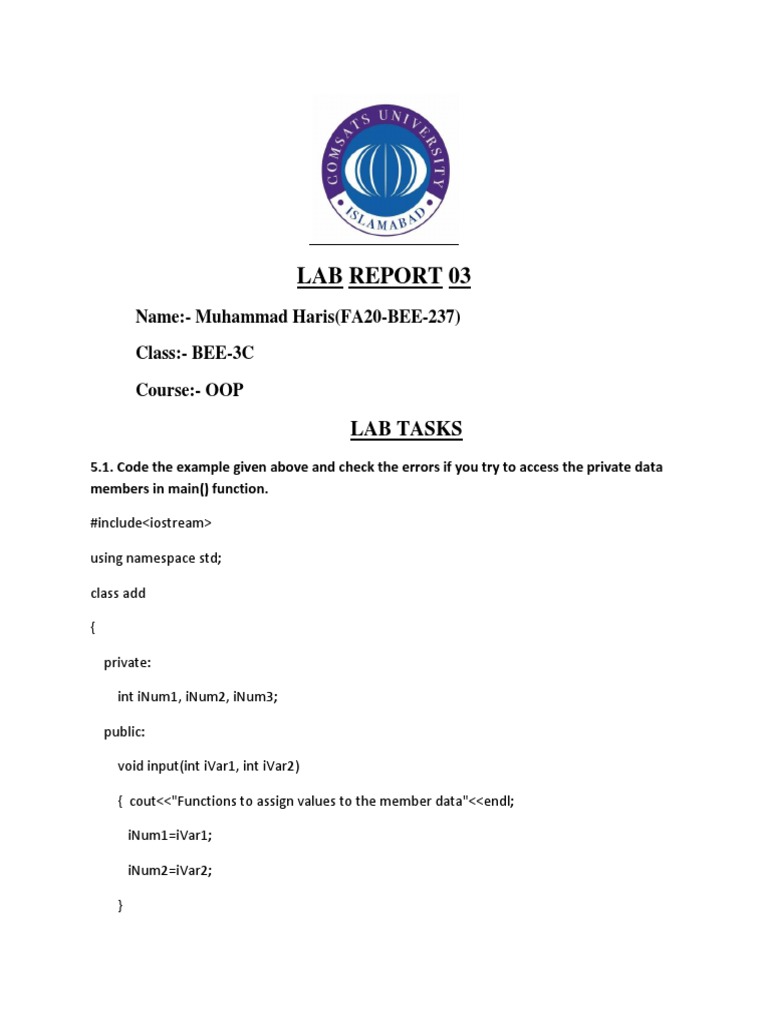LAB REPORT 03 OOP by FA20-BEE-237 | PDF | Method (Computer Programming) | Programming