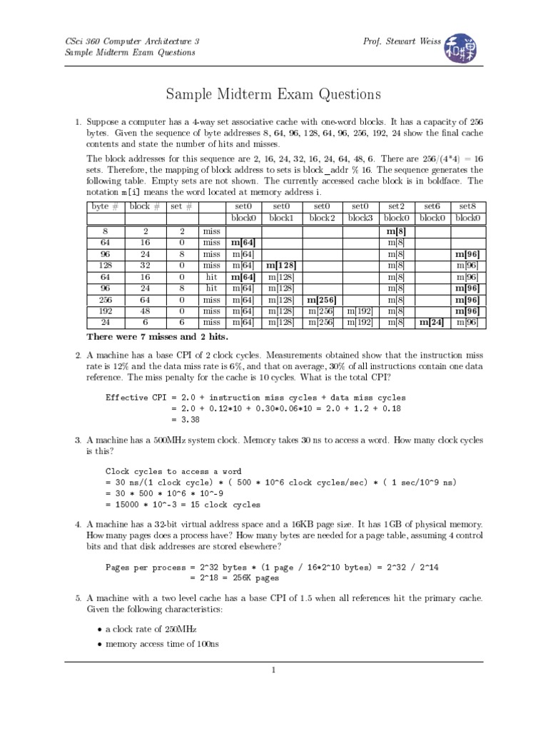 Sample Midterm Exam Questions | PDF | Central Processing Unit | Cpu Cache