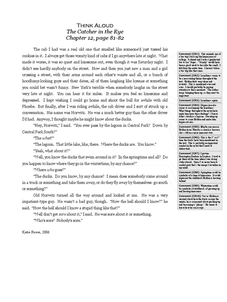 The Catcher in The Rye Chapter 12, Page 81-82: Think Aloud | PDF
