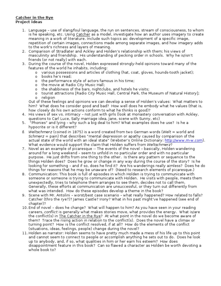 Catcher in the Rye Project Ideas | PDF | Social Science | General Fiction