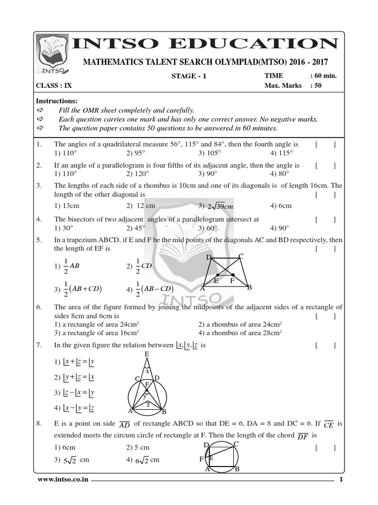 Intso Education: Mathematics Talent Search Olympiad (Mtso) 2016 - 2017 ...