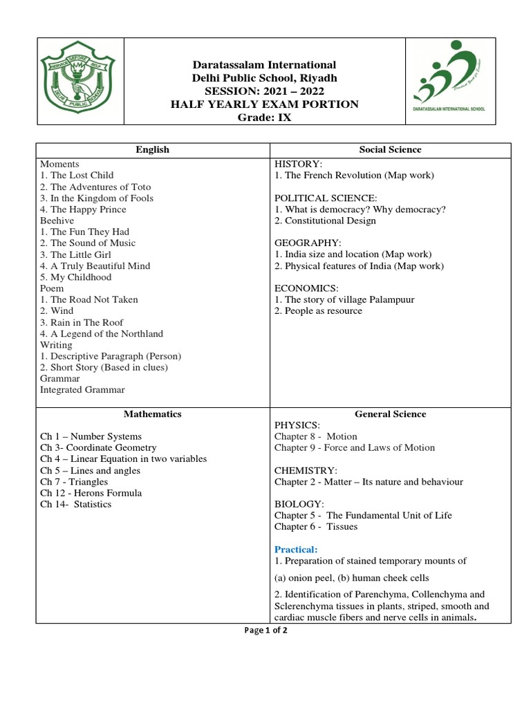 Daratassalam International Delhi Public School, Riyadh SESSION: 2021 ...