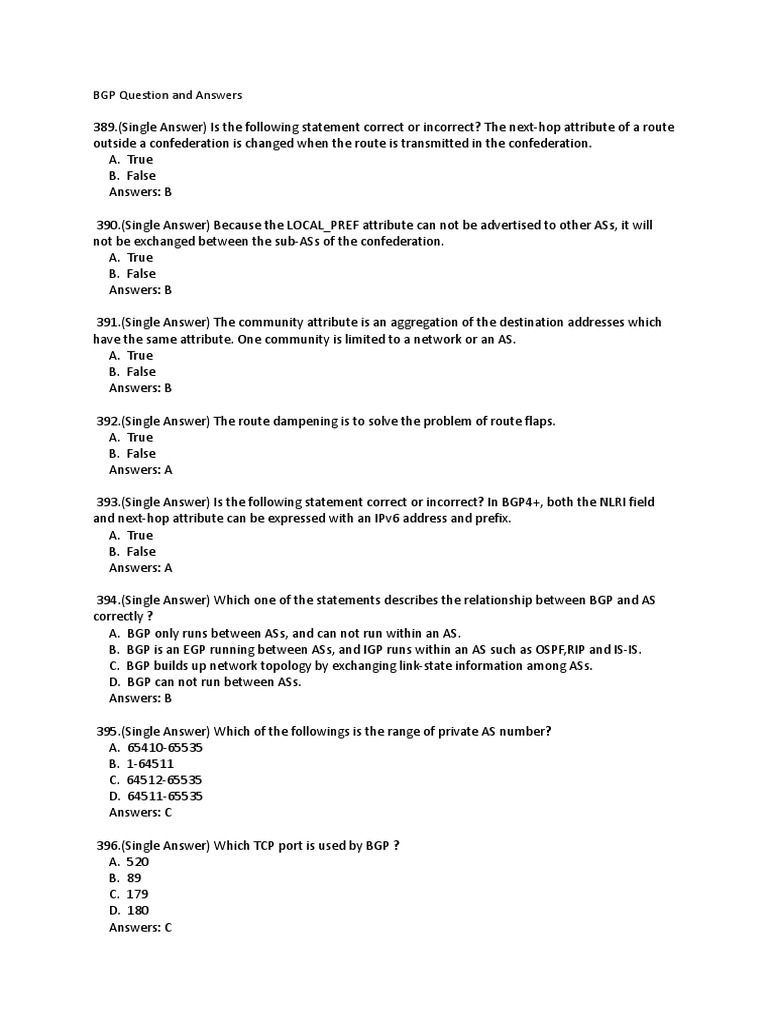 BGP Question and Answers | PDF | Routing | Router (Computing)