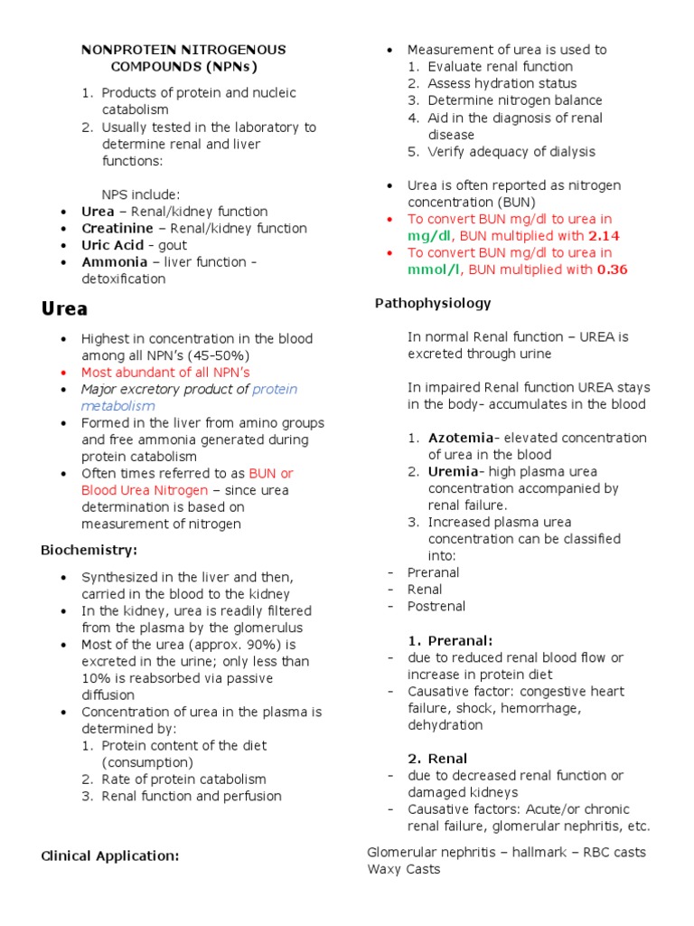 To Convert BUN MG/DL To Urea In, BUN Multiplied With 2.14 - To Convert ...