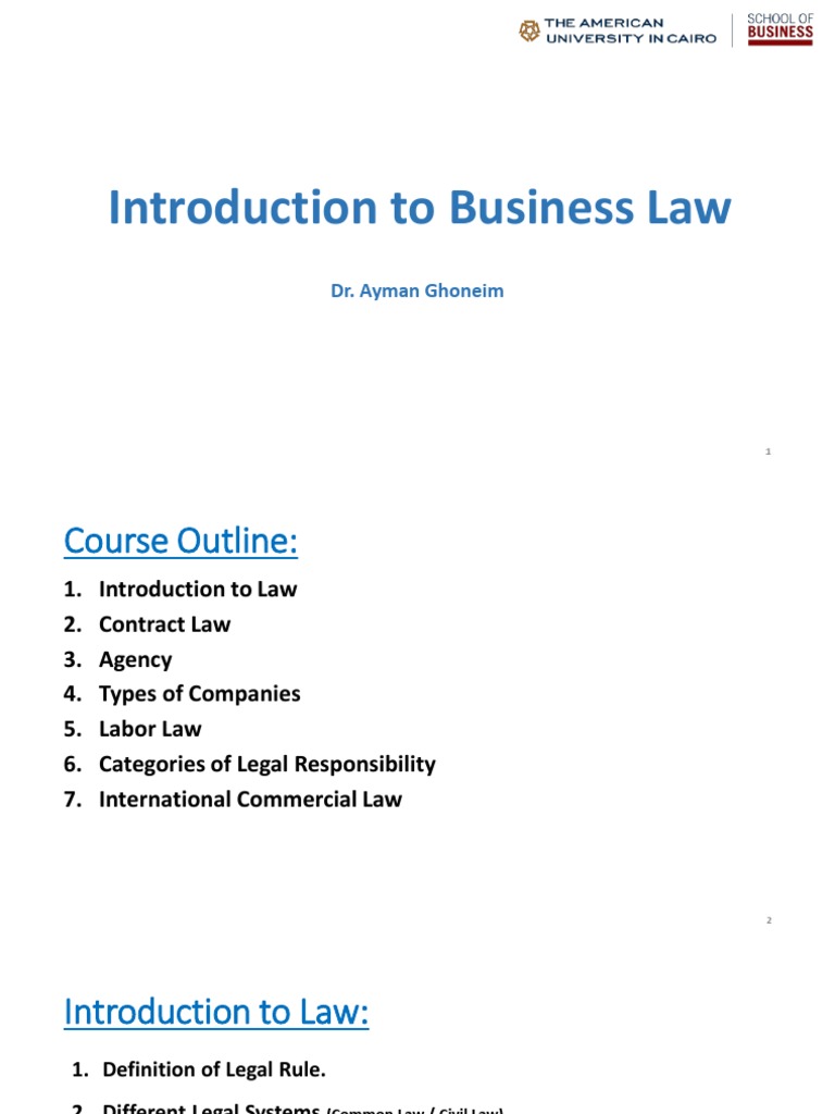Introduction to Business Law Course Outline | PDF | Common Law | Sharia
