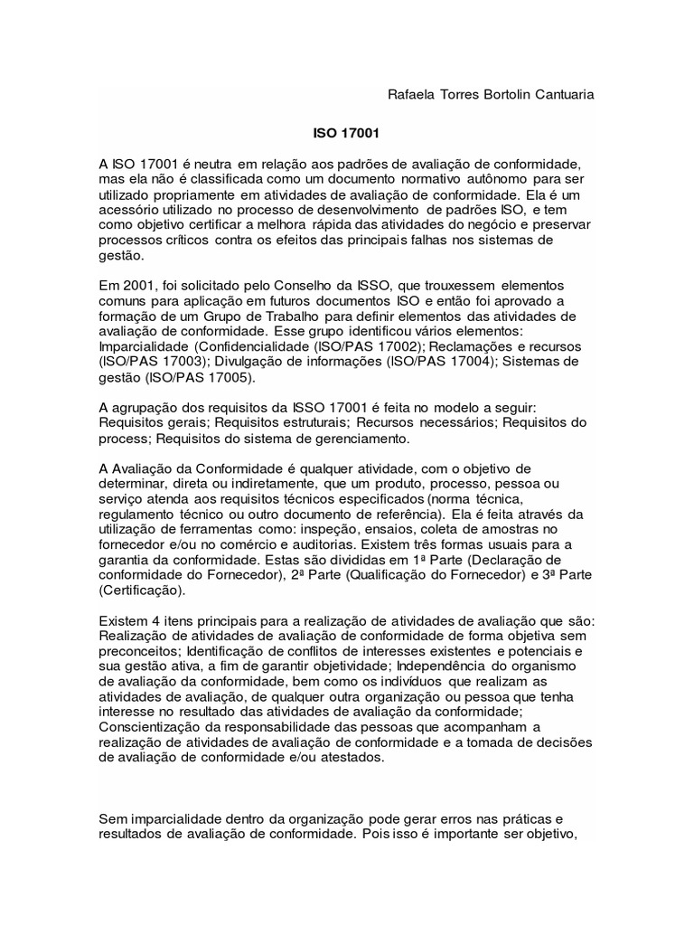 Resumo Sobre A ISO 17001 | PDF | ISO 9000 | Business