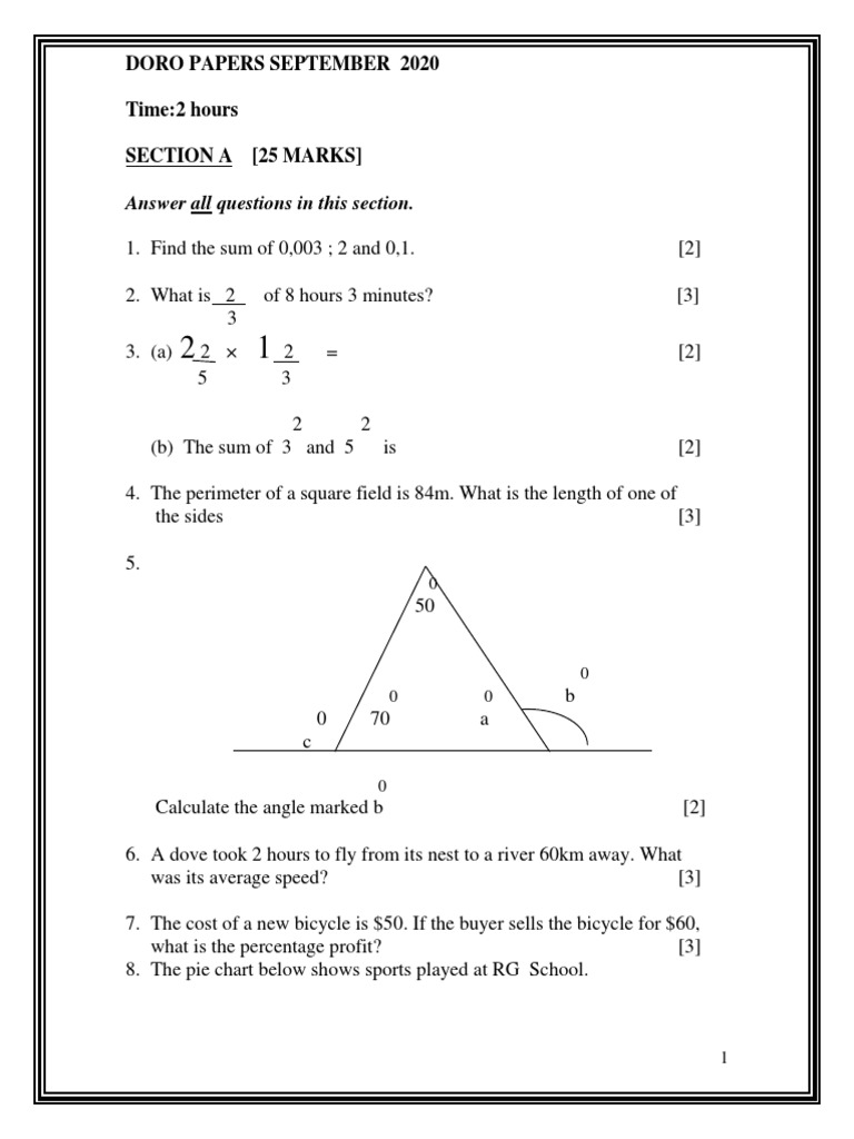 Answer All Questions in This Section.: Doro Papers September 2020 Time ...