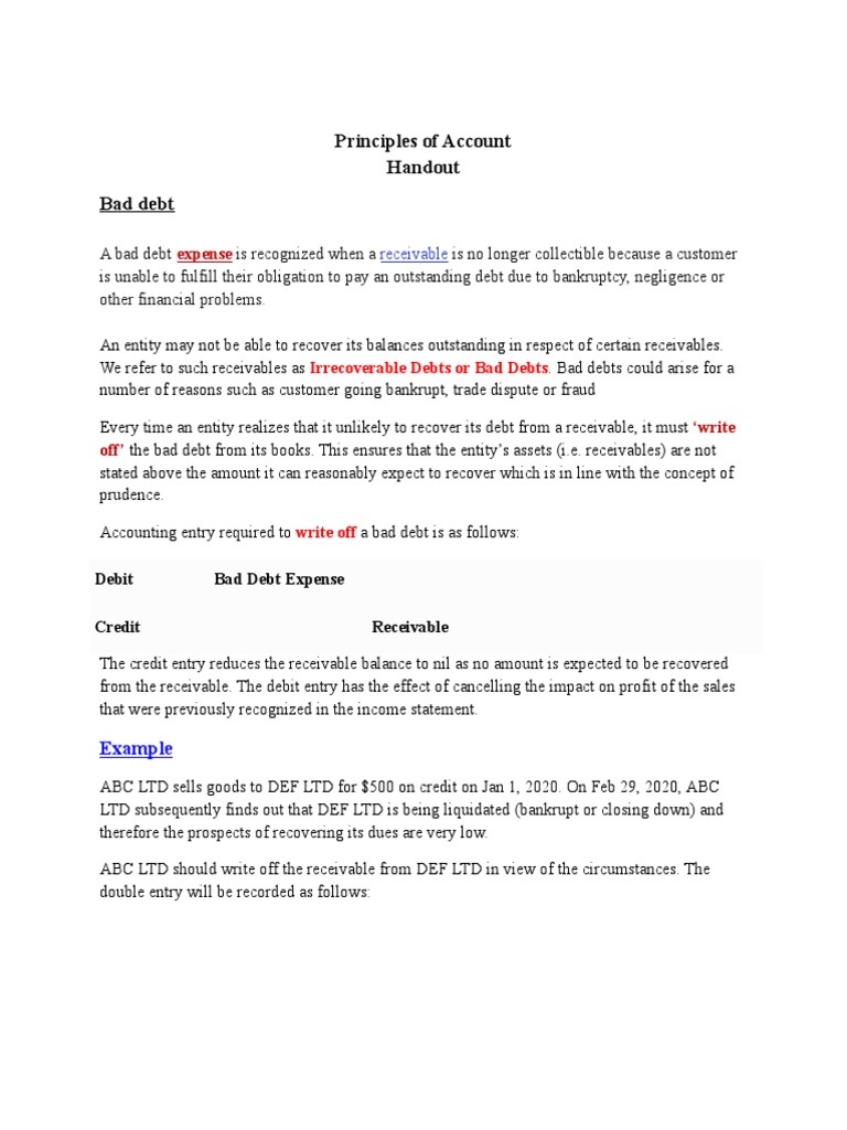 Bad Debt and Provision For Bad Debt Handout | PDF | Debits And Credits ...