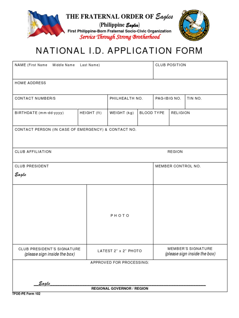 National ID Application Form for Eagles | PDF