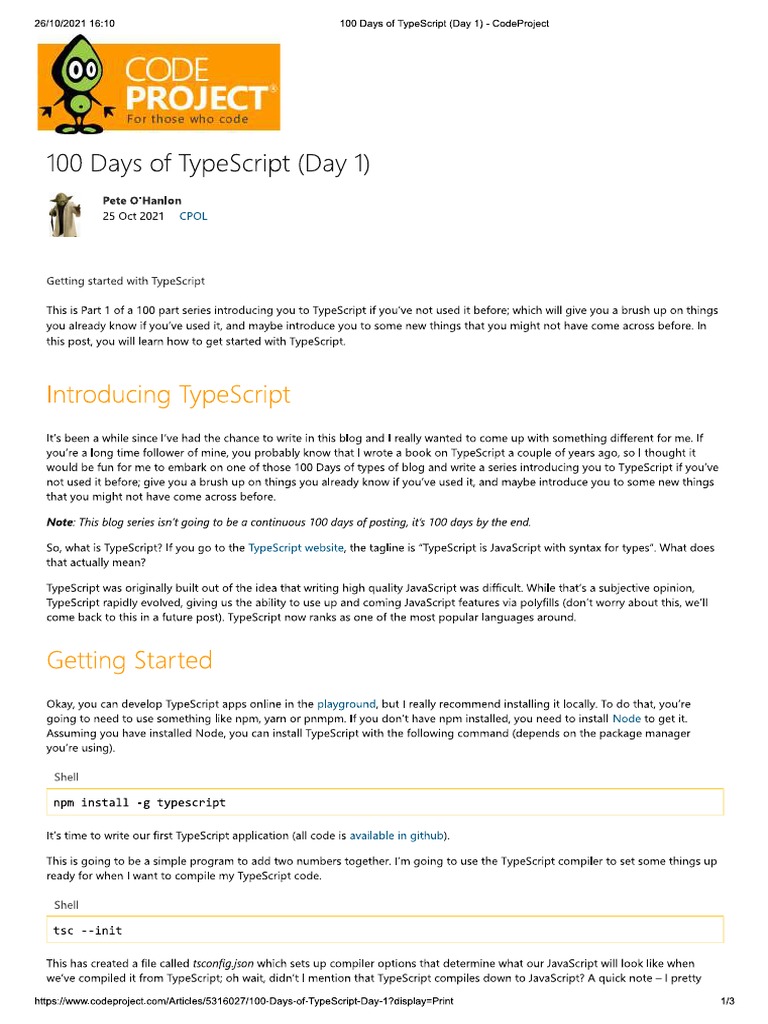 100 Days of TypeScript (Day 1) | PDF