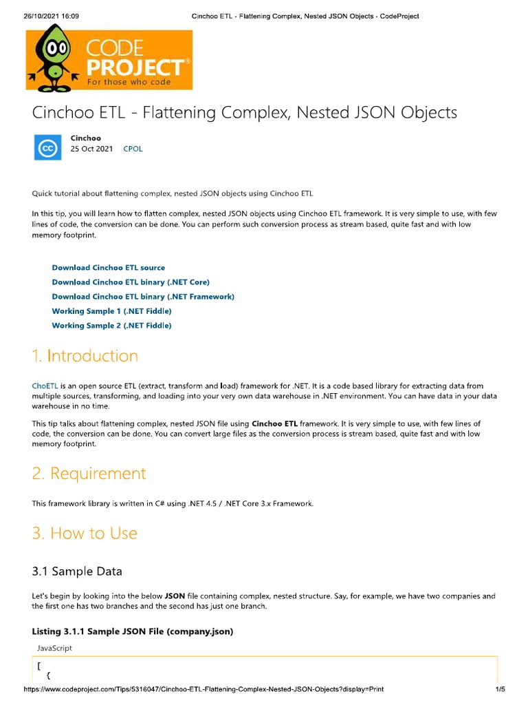 Cinchoo ETL - Flattening Complex, Nested JSON Objects | PDF