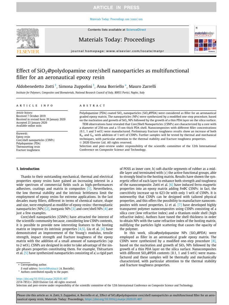 Effect Of Sio2 Polydopamine Core Shell Nanoparticles As Multifunctional Filler For An