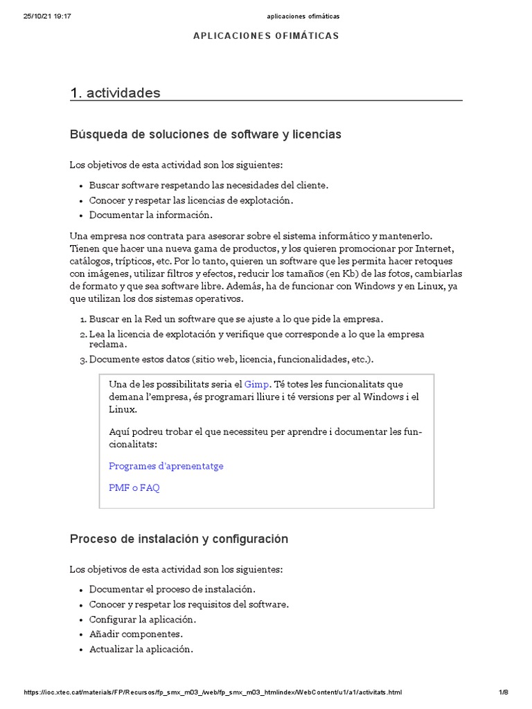 Aplicaciones Ofimáticas Actividades | PDF | Software de la aplicacion ...