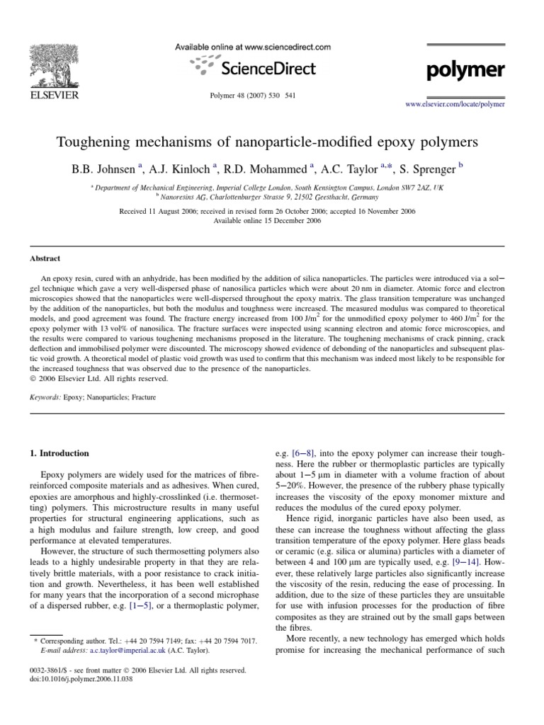 Toughening Mechanisms of Nanoparticle-Modified Epoxy Polymers | PDF ...