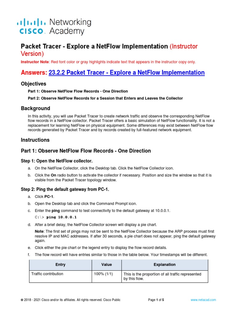 23.2.2 Packet Tracer - Explore A NetFlow Implementation - ITExamAnswers ...