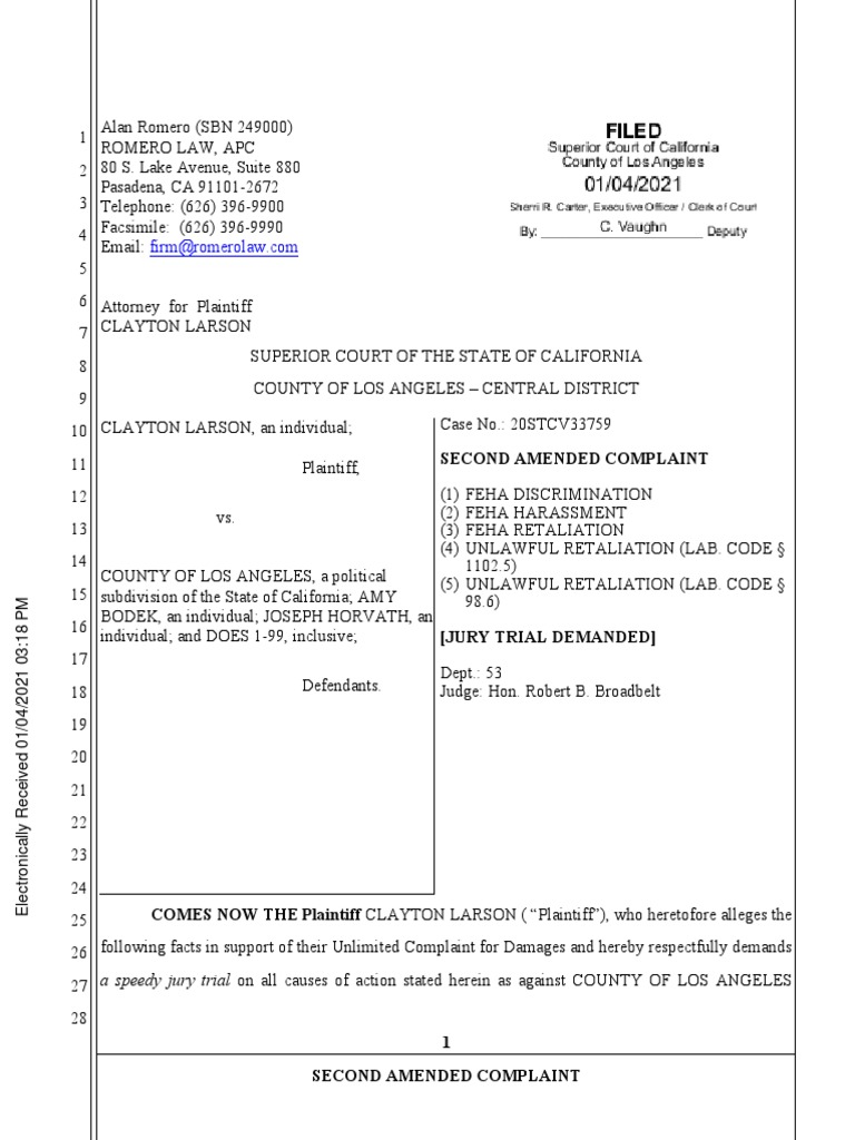 Complaint - Clayton Larson v. County of Los Angeles | PDF ...