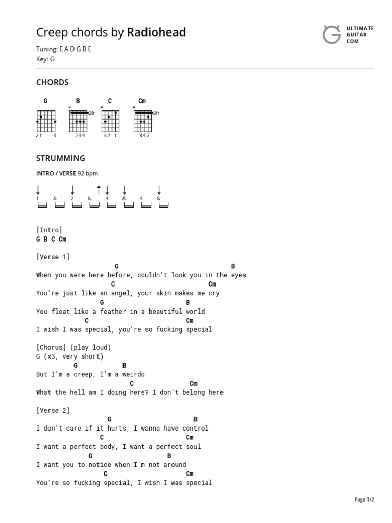 Creep Chords by Radioheadtabs at Ultimate Guitar Archive | PDF