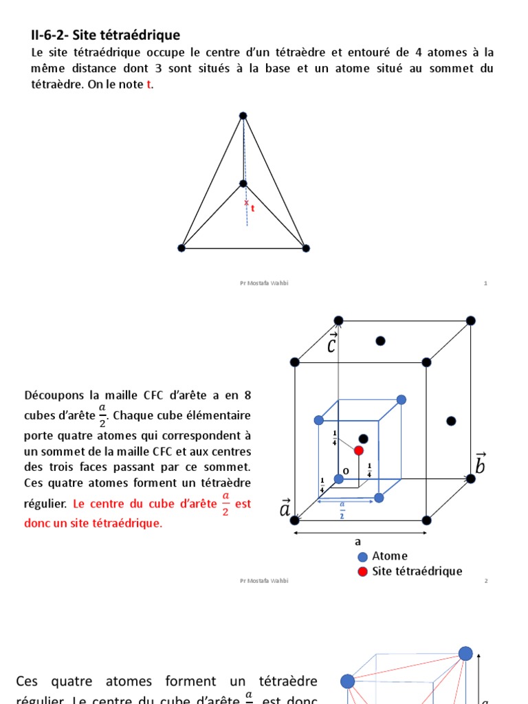 Sites tétraédriques dans la maille CFC | PDF | Sciences physiques ...