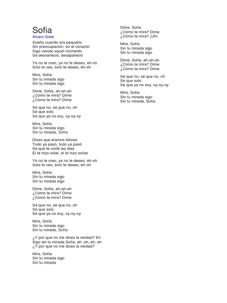 Letra - Sofia - Álvaro Soler | PDF