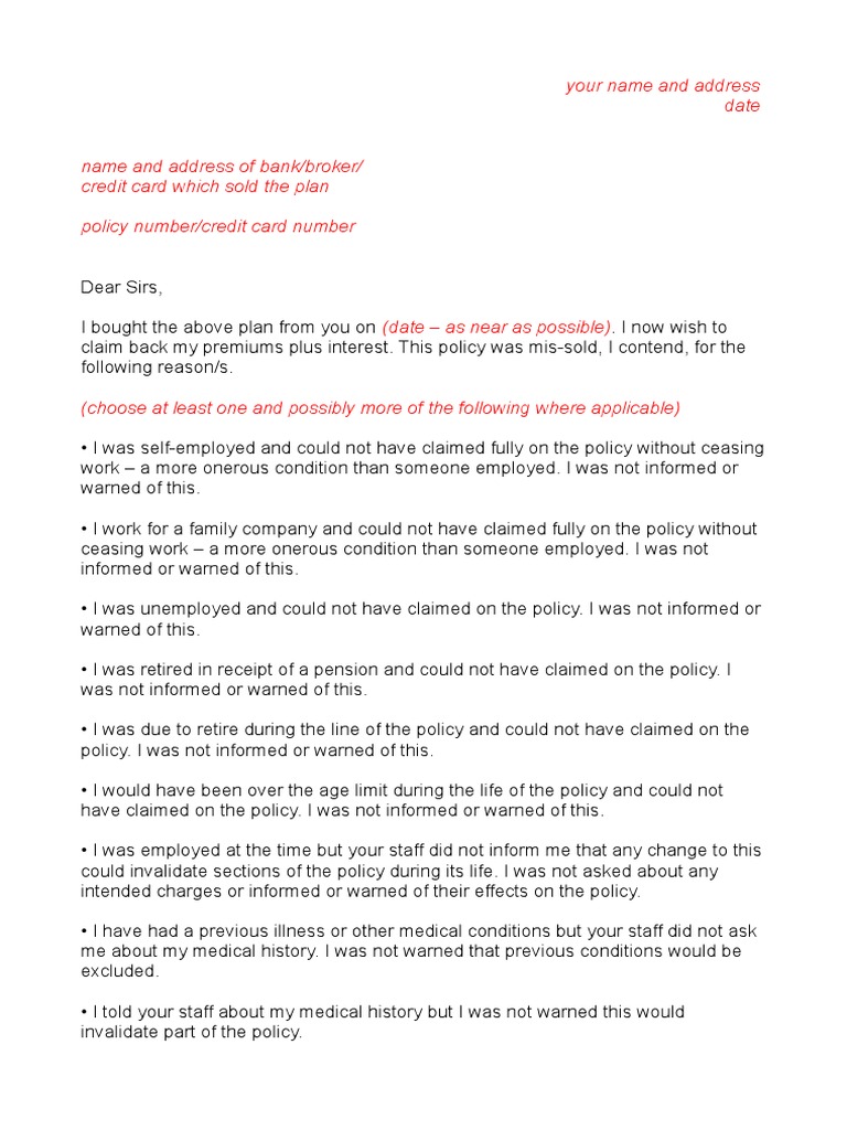 Reclaim PPI Template Letter | Service Industries | Government