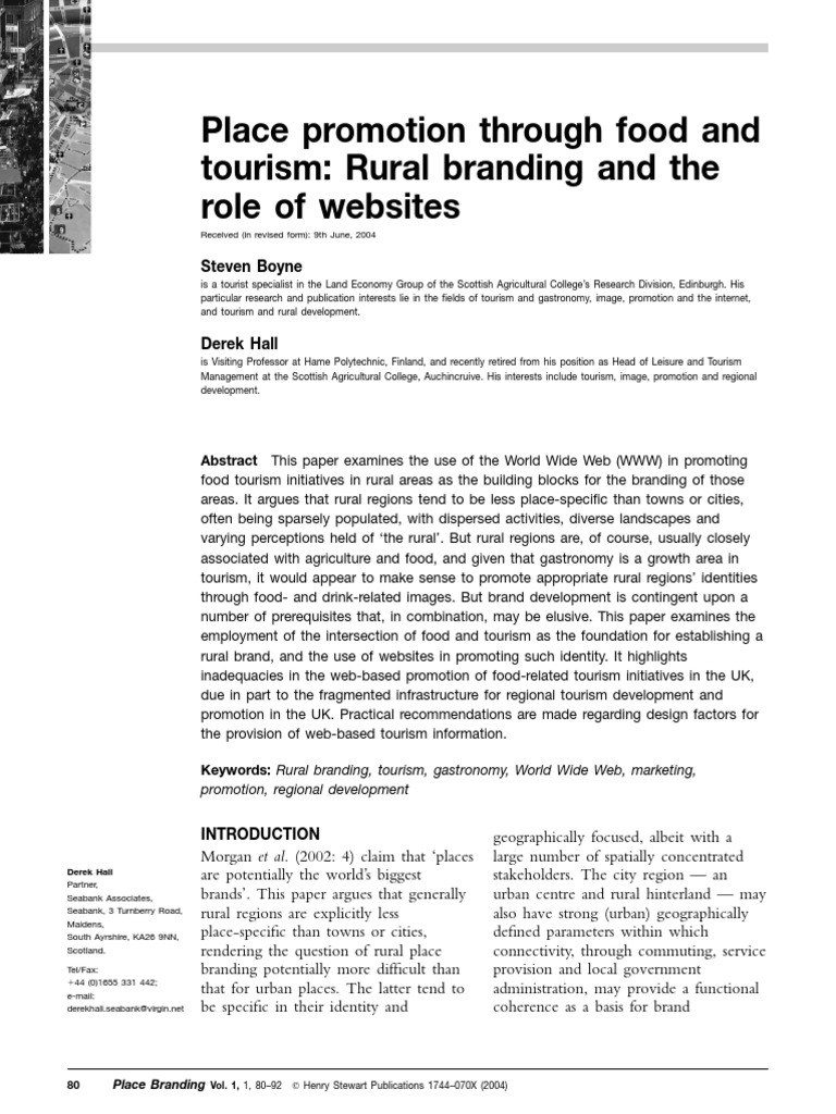 Place Promotion Through Food and Tourism Rural Branding and The Role of ...