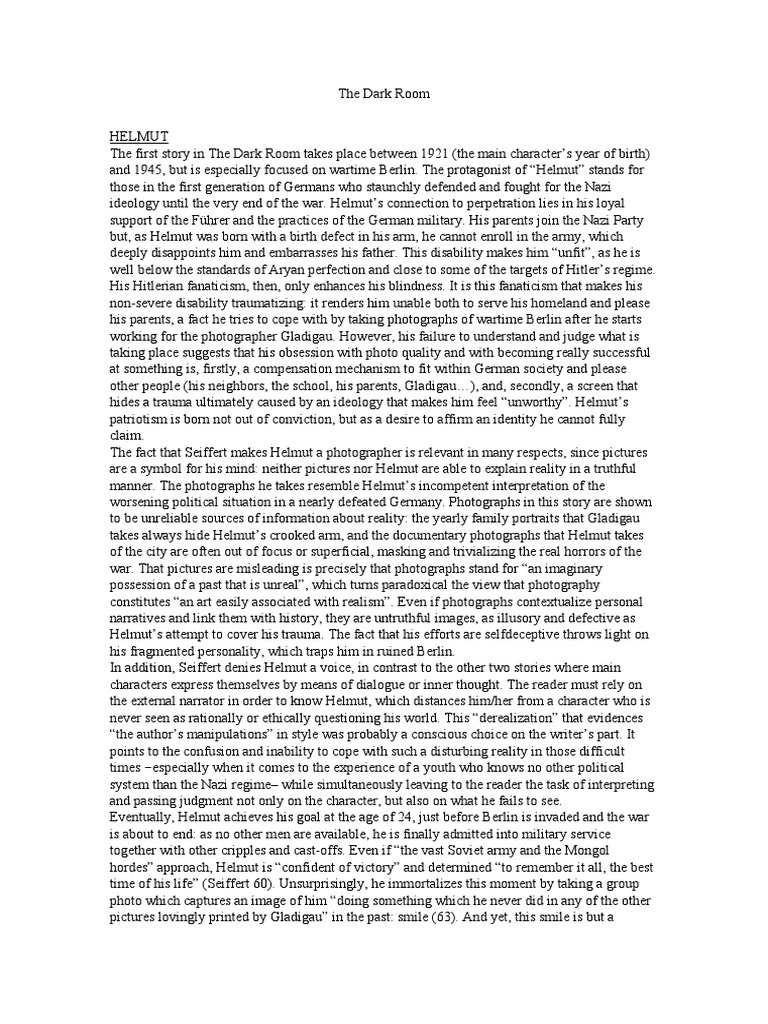 Analysis The Dark Room - Rachel Seiffert | PDF | Reality | Nazi Germany
