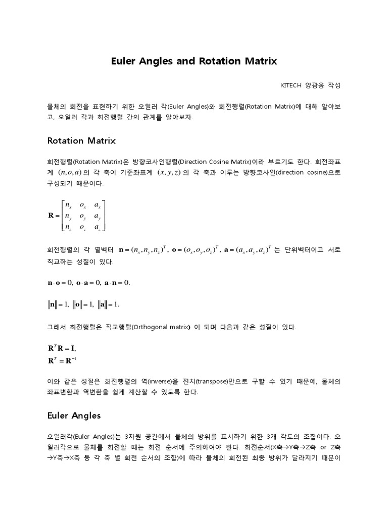 Euler Angles and Rotation Matrix | PDF
