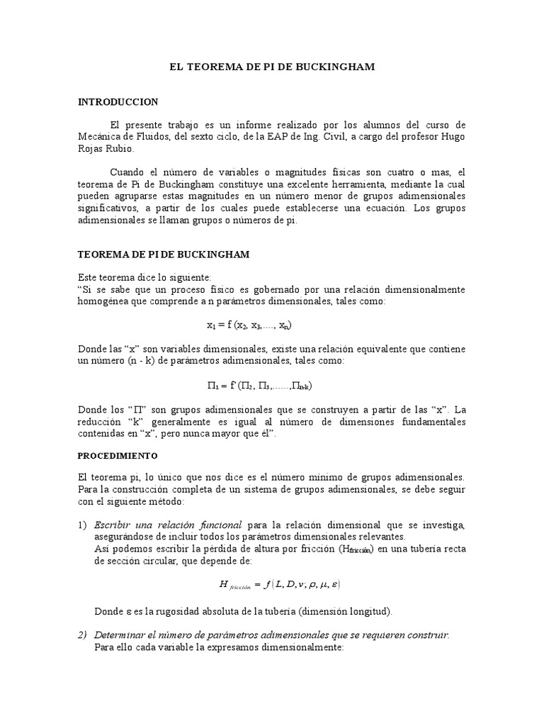 El Teorema de Pi de Buckingham | PDF | Ingeniería mecánica | Mecanica ...