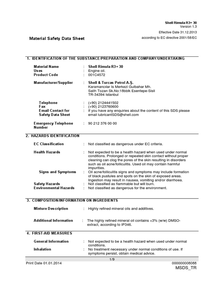 Msds-En Shell Rimula r3 | PDF | Toxicity | Personal Protective Equipment