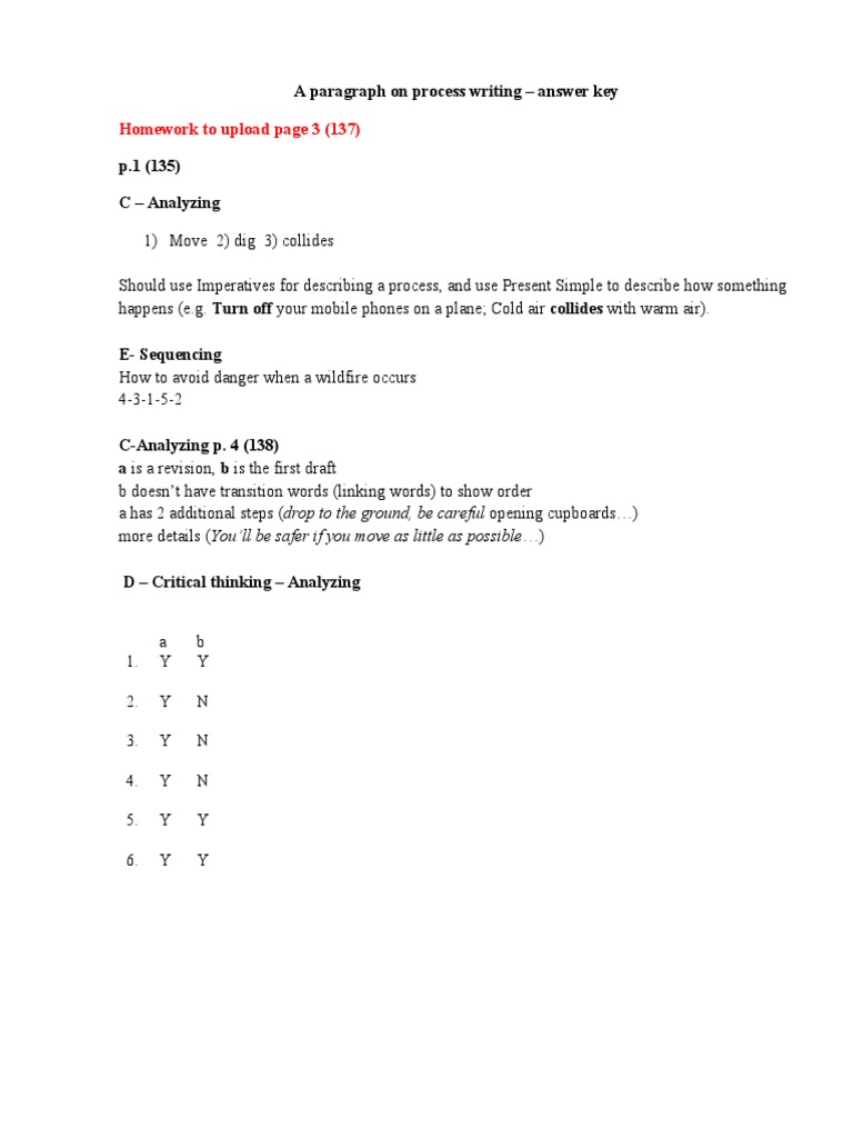 A Paragraph On Process Writing - Answer Key | PDF | Paragraph ...