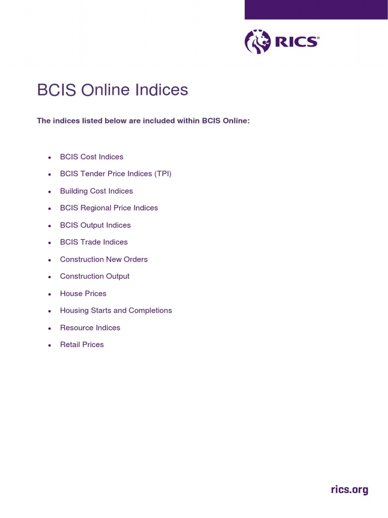 The Indices Listed Below Are Included Within BCIS Online | PDF The Indices Listed Below Are Included Within BCIS Online | PDF