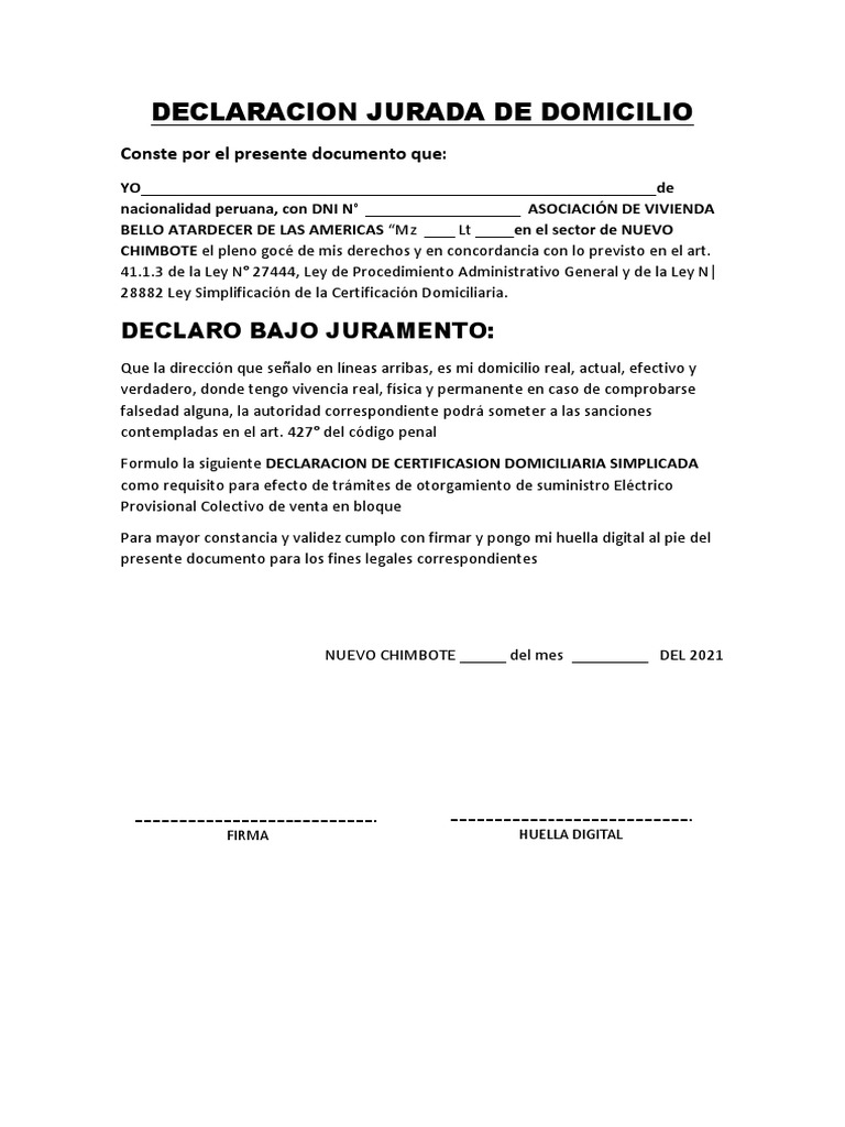 Declaracion Jurada de Domicilio | PDF