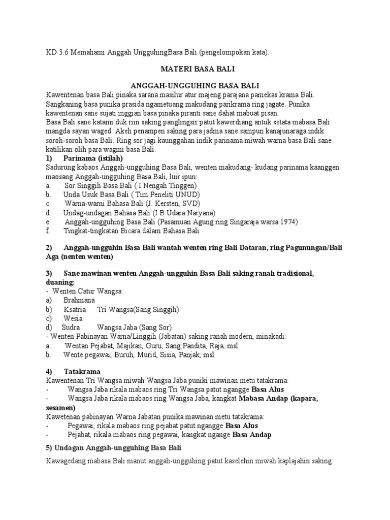 Sor Singgih dalam Bahasa Bali | PDF | Seni & Disiplin Bahasa | Kajian ...