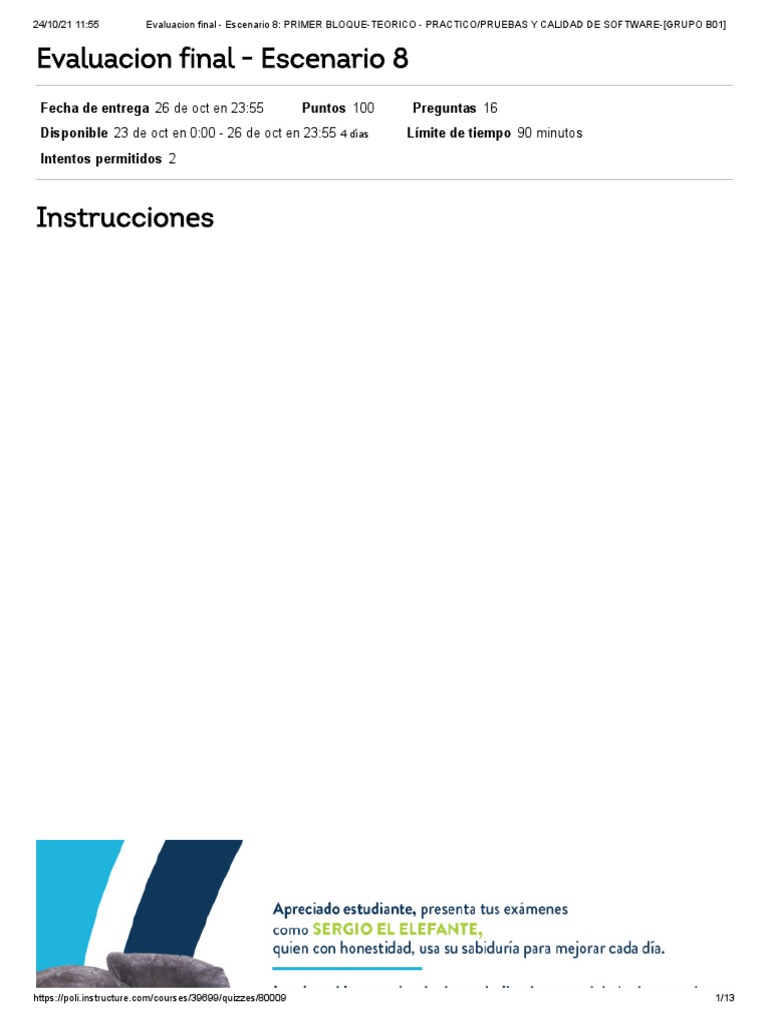 Evaluacion Final - Escenario 8 - PRIMER BLOQUE-TEORICO - PRACTICO - PRUEBAS Y CALIDAD DE ...