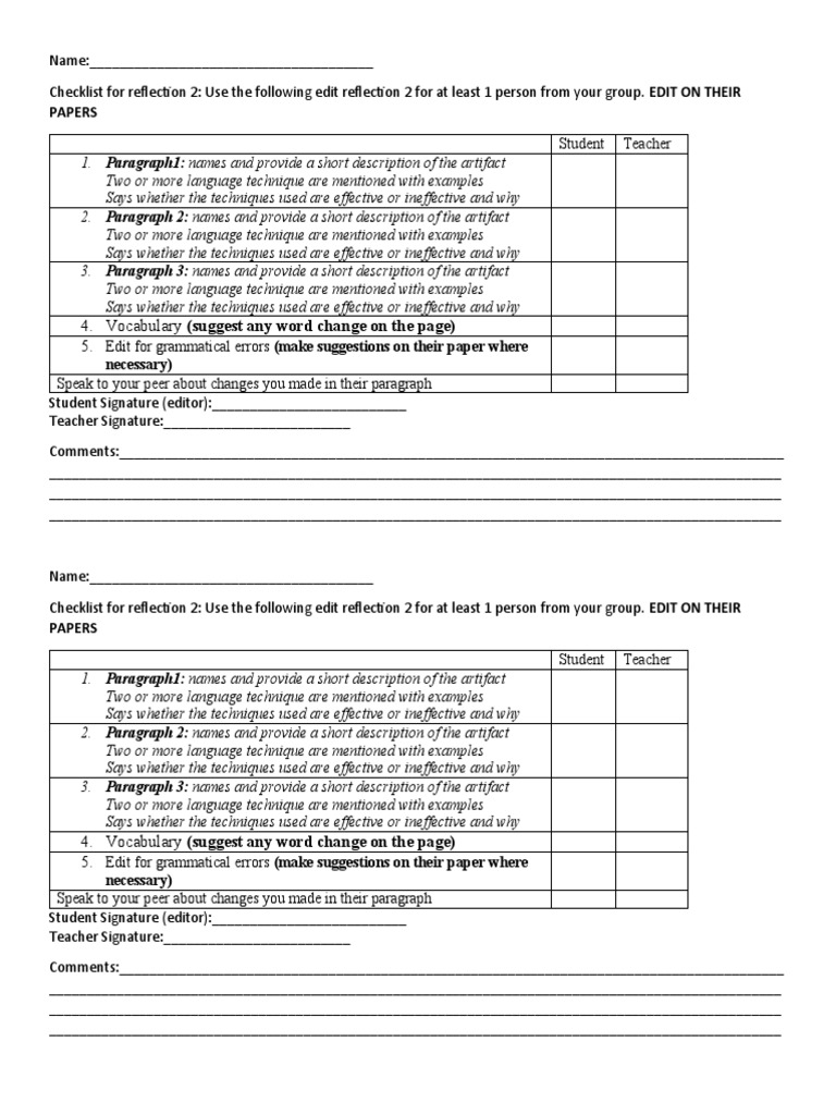 Reflection 2 Students Checklist | PDF | Cognition | Linguistics