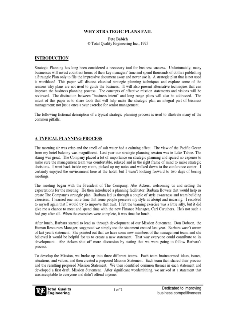 Why Strategic Plans Fail: Pete Babich | PDF | Strategic Planning | Customer