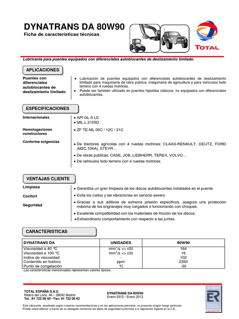 DYNATRANSDA80W90 | PDF | Lubricante | Ingeniería mecánica