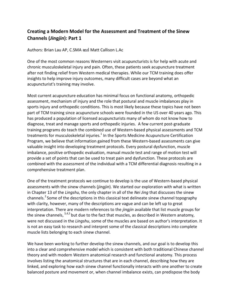 Creating A Modern Model For The Assessment and Treatment of The Sinew ...