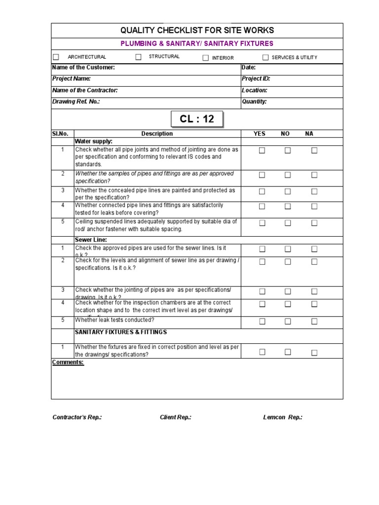 Water Supply Checklist | PDF