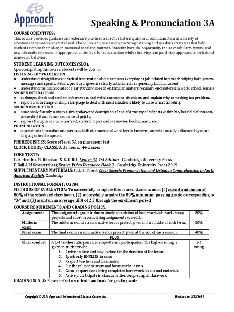 Speaking & Pronunciation 3A | PDF | Speech | Test (Assessment)