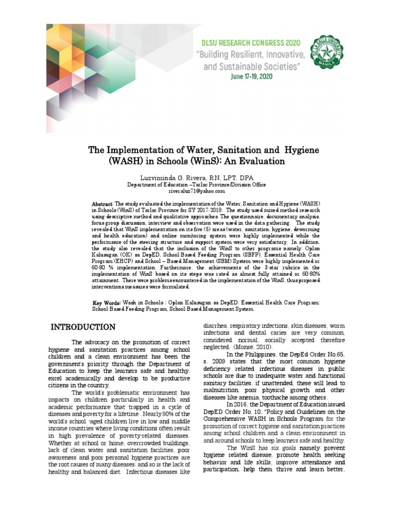 The Implementation of Water, Sanitation and Hygiene (Wash) in Schools ...