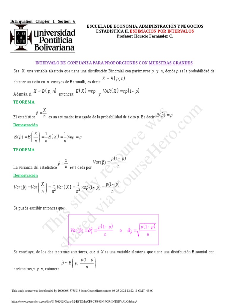 Clase 6.2 ESTIMACI N POR INTERVALOS | PDF | Estimador | Intervalo de confianza