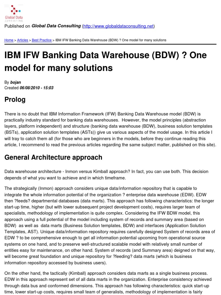 IBM IFW Banking Data Warehouse (BDW) ? One Model For Many Solutions ...