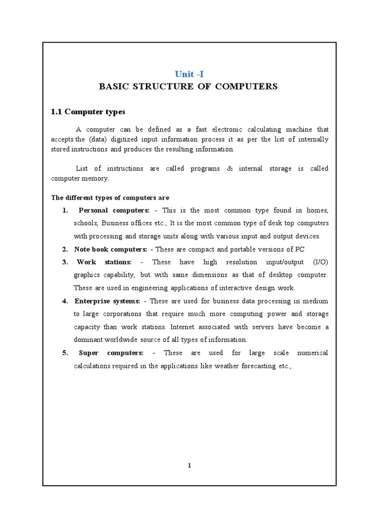 Unit I - Basic Structure of Computer | PDF | Computer Data Storage ...