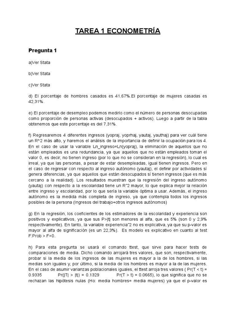 Tarea Econometria | PDF | Econometría | Análisis de regresión